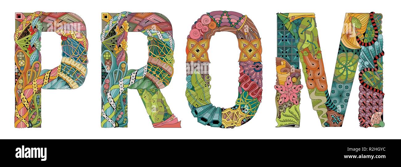 Hand-painted art design. Hand drawn illustration word PROM for t-shirt ...