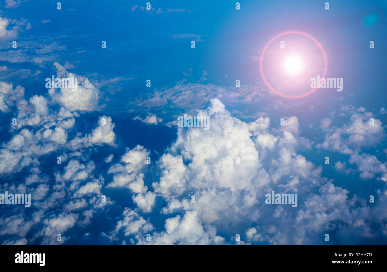 clouds and abstract sun from lens flare. aerial view Stock Photo - Alamy