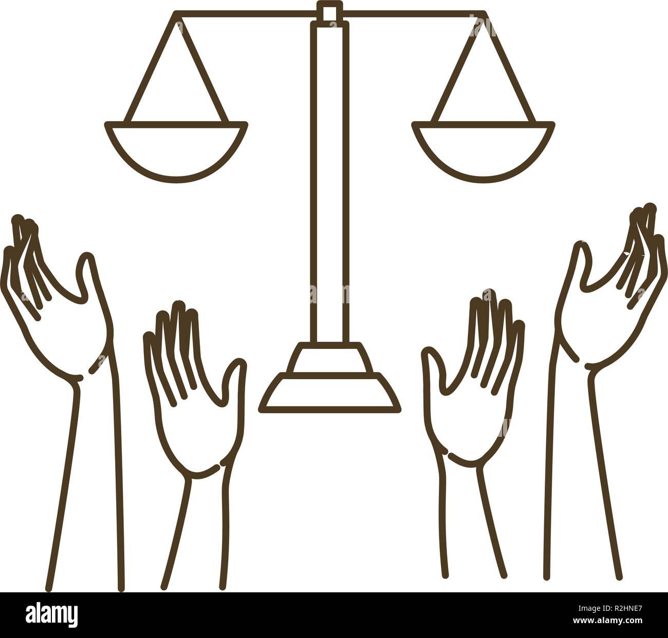 balance of justice and hands receiving isolated icon Stock Vector Image ...