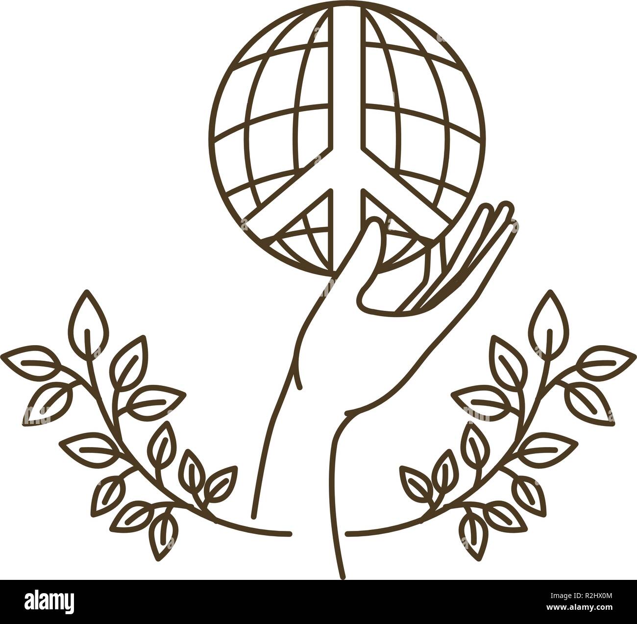 earth globe with peace and love symbol and hand Stock Vector Image ...