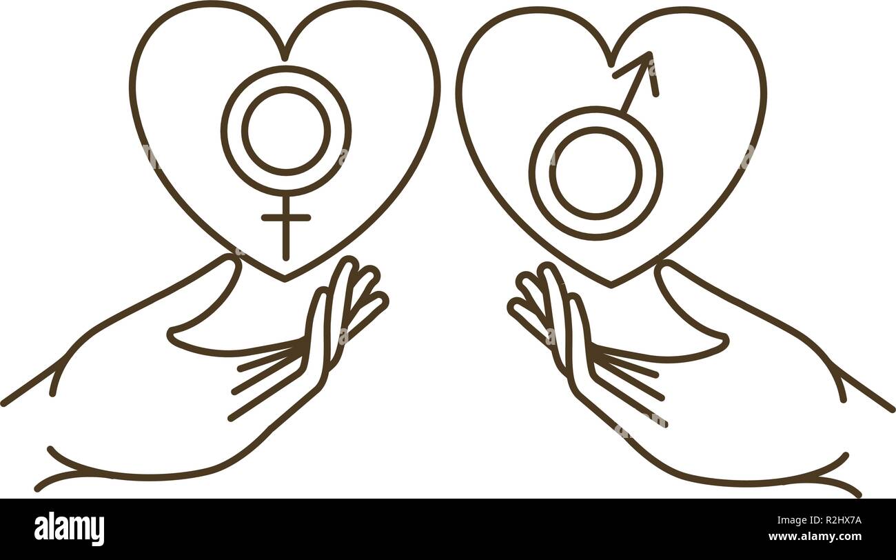 hands receiving heart with symbol of man and woman Stock Vector Image ...