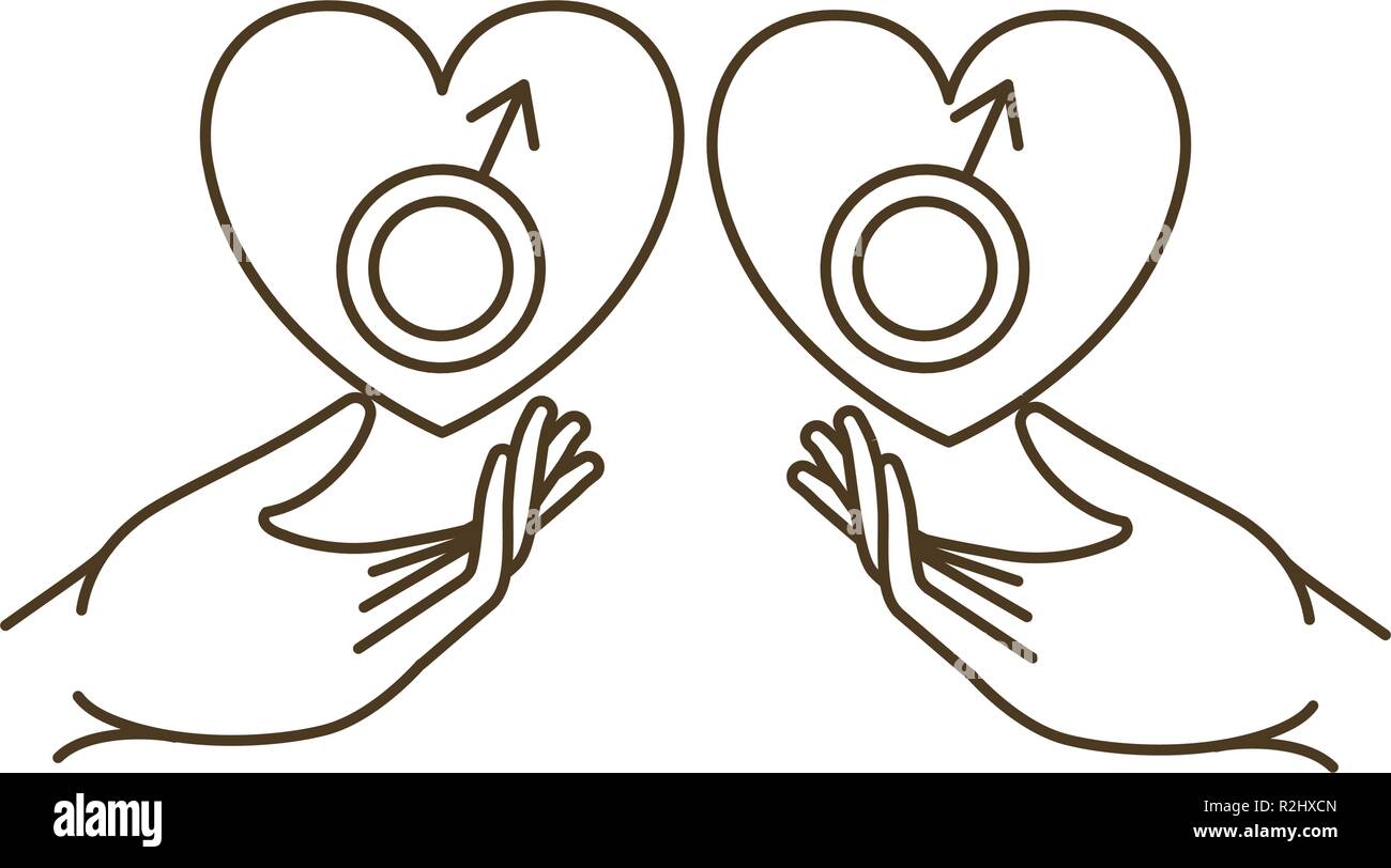 hands receiving heart with symbol of man and woman Stock Vector Image ...