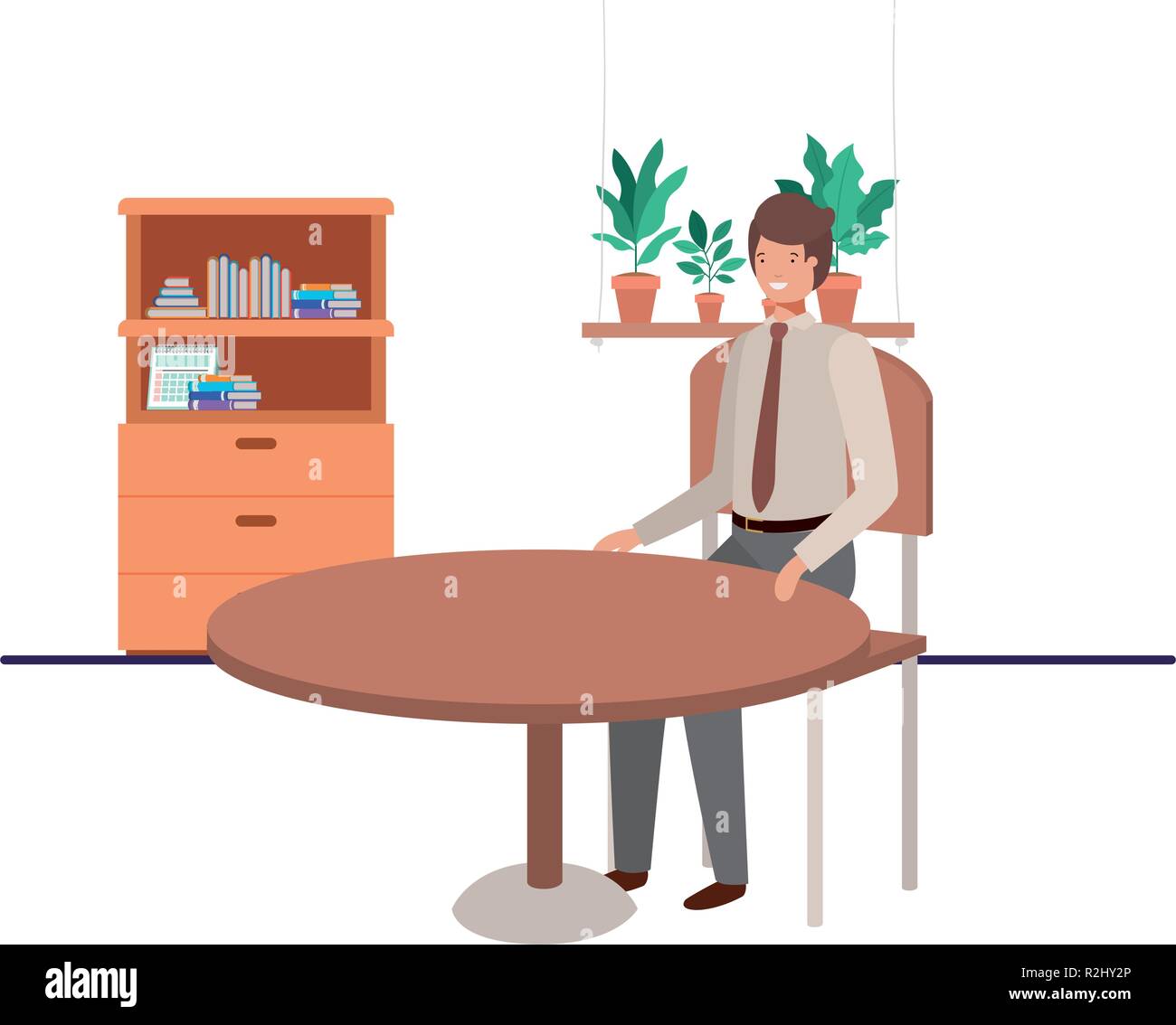 Male sitting wooden table in Stock Vector Images - Alamy