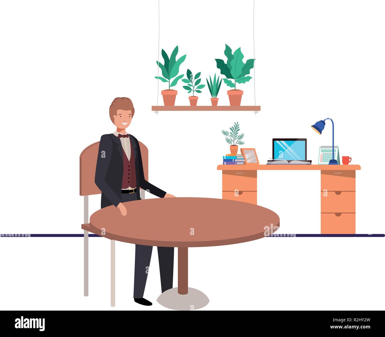 Cartoon Businessman Sitting Work Desk Stock Photos & Cartoon ...