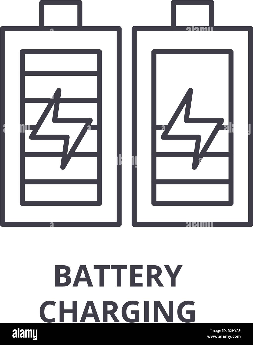 Battery charging line icon concept. Battery charging vector linear ...