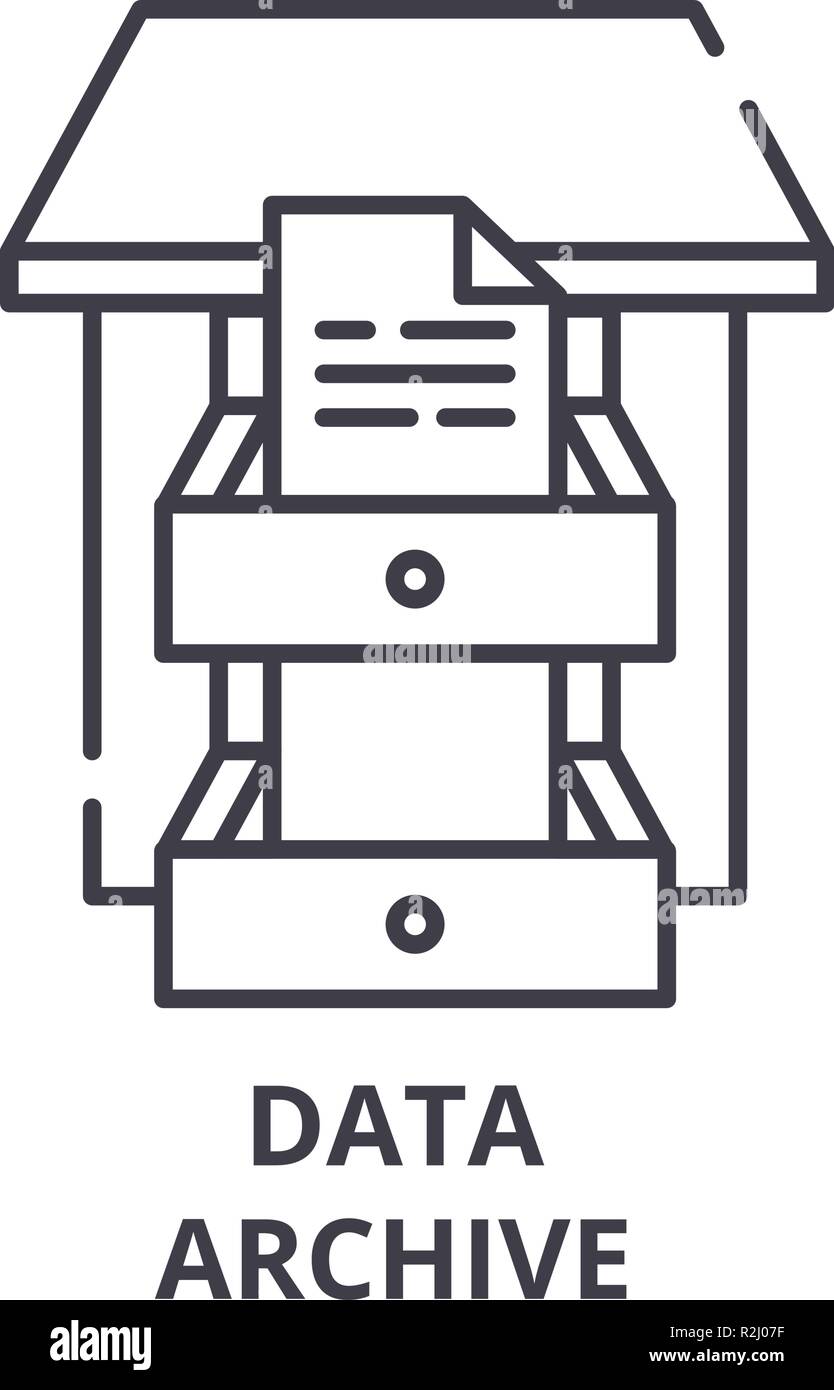 Data archive line icon concept. Data archive vector linear illustration ...