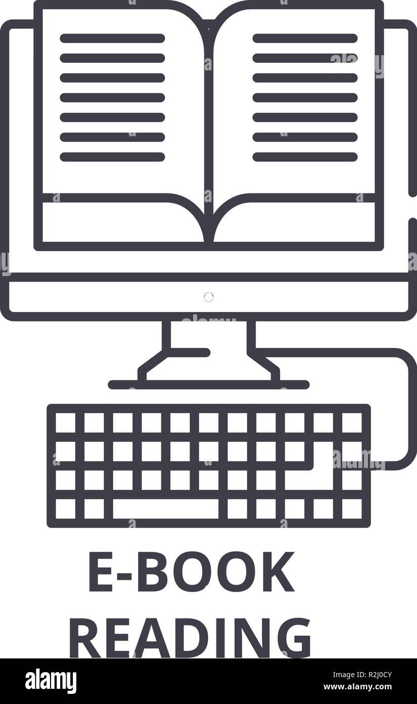 E-book reading line icon concept. E-book reading vector linear ...