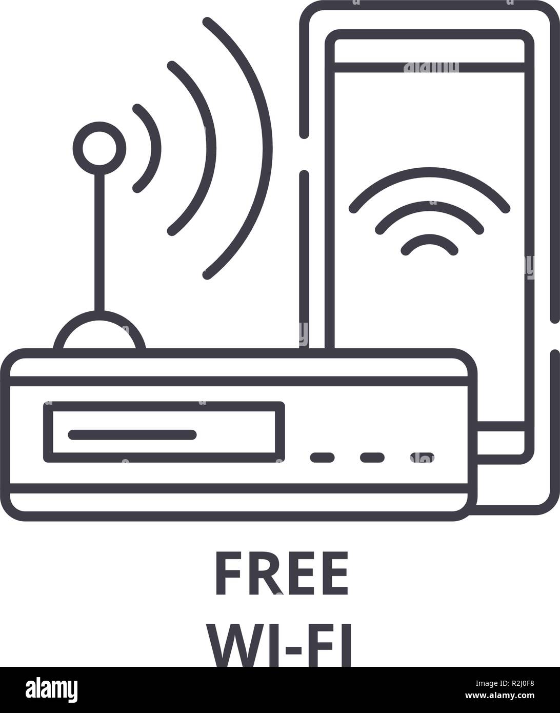 Free wi-fi line icon concept. Free wi-fi vector linear illustration ...