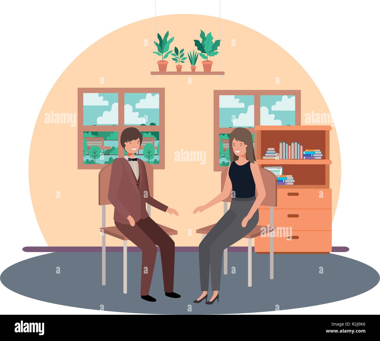business people sitting with view landscape by window Stock Vector ...