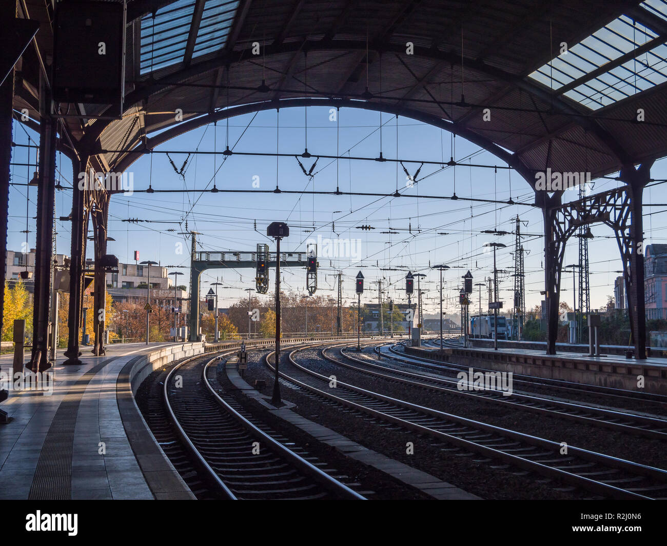 Railroad tracks at Aachen main station, Germany Stock Photo - Alamy