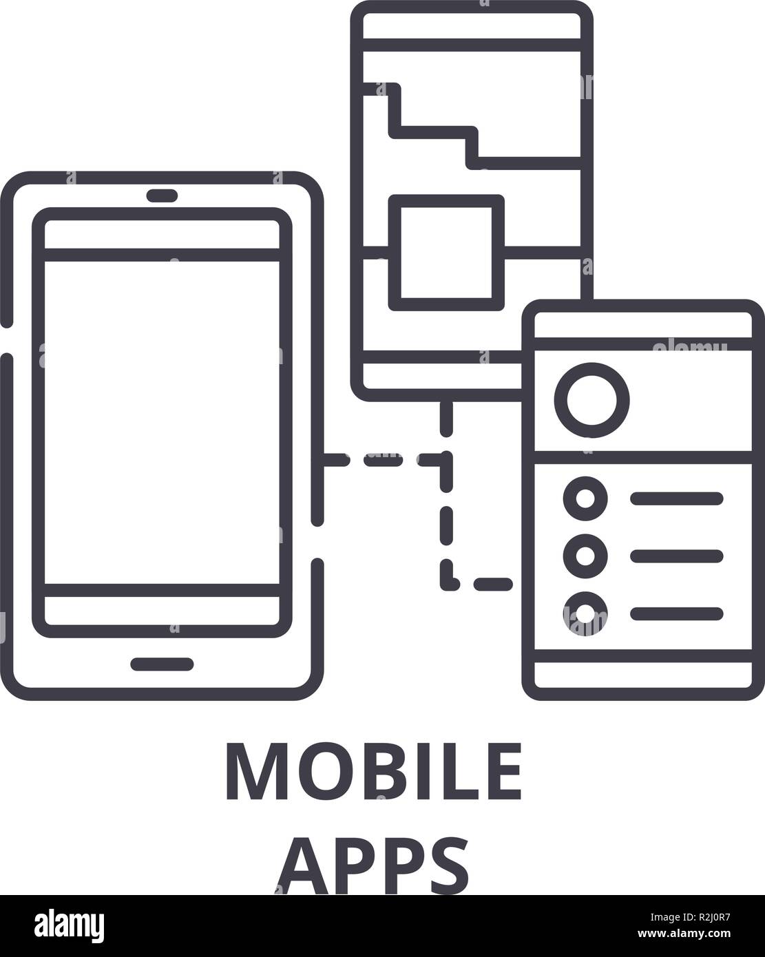 Mobile apps line icon concept. Mobile apps vector linear illustration ...
