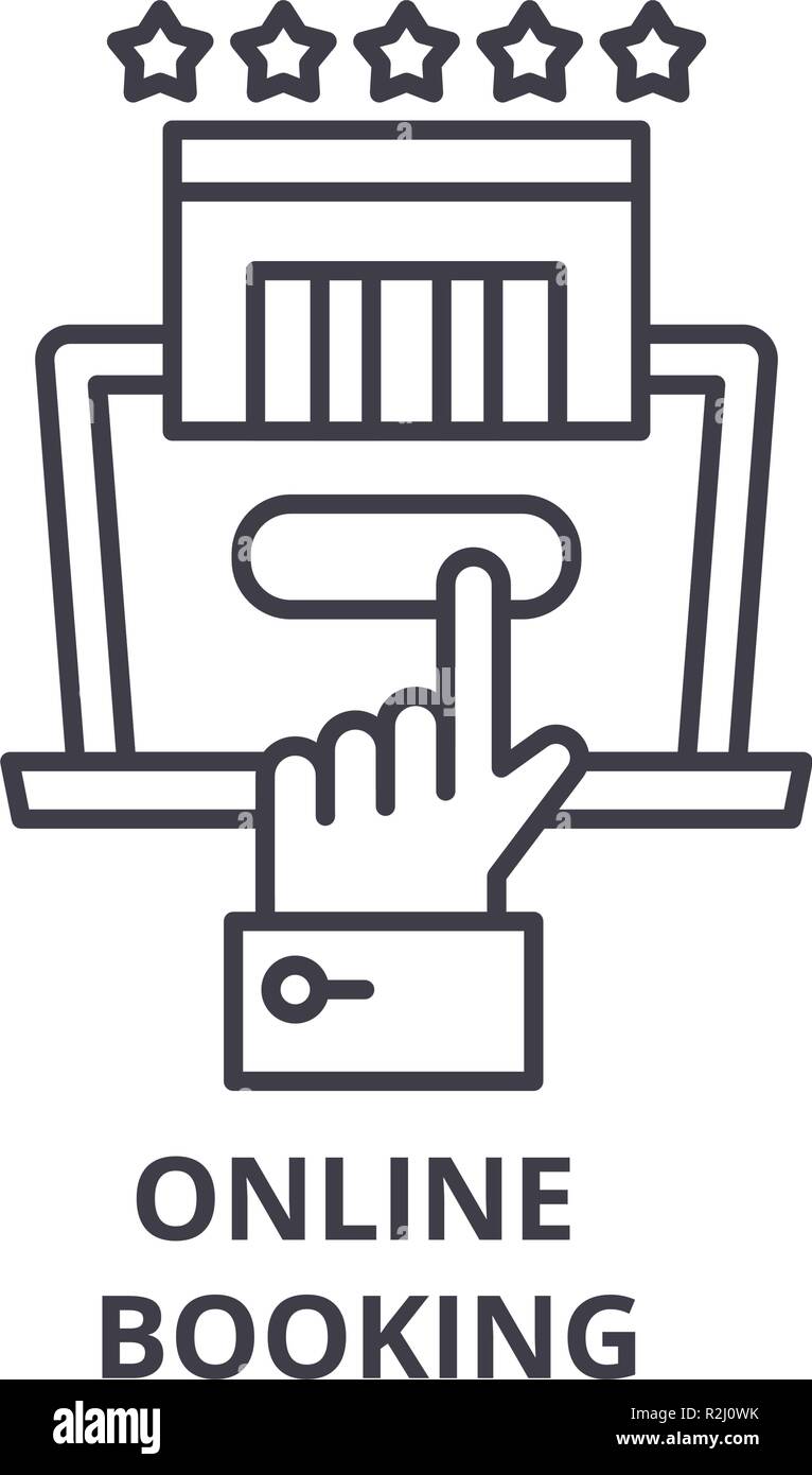 Online booking line icon concept. Online booking vector linear ...