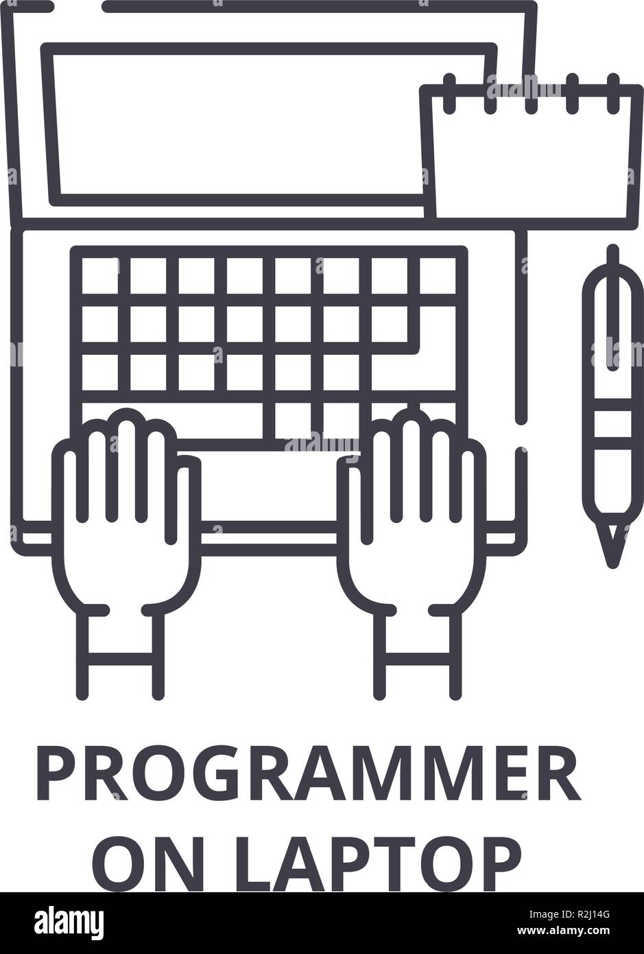 Programmer on laptop line icon concept. Programmer on laptop vector ... Programmer on laptop line icon concept. Programmer on laptop vector ...