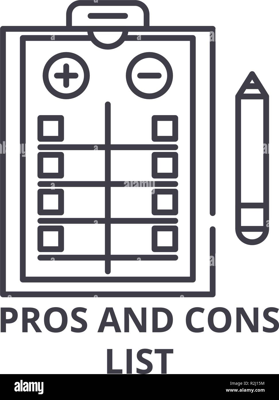 Pros and cons list line icon concept. Pros and cons list vector linear ...