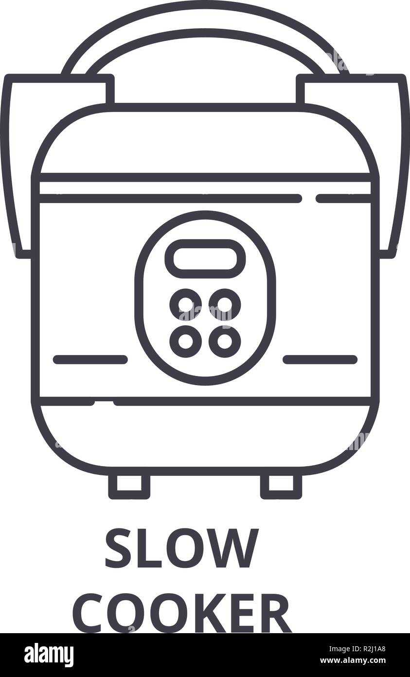Slow cooker line icon concept. Slow cooker vector linear illustration ...