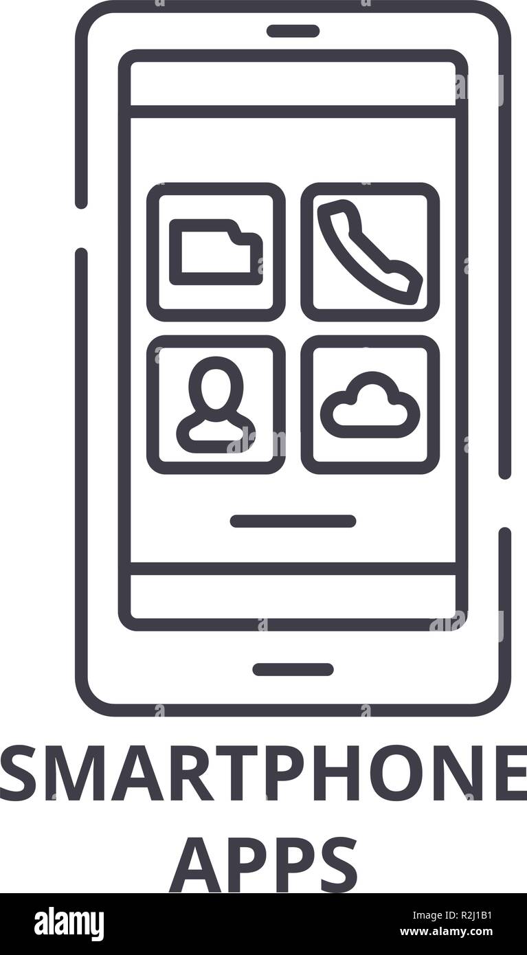 Smartphone apps line icon concept. Smartphone apps vector linear ...