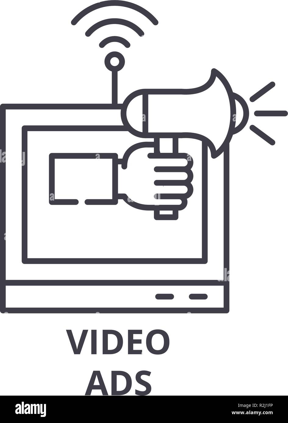 Video ads line icon concept. Video ads vector linear illustration ...
