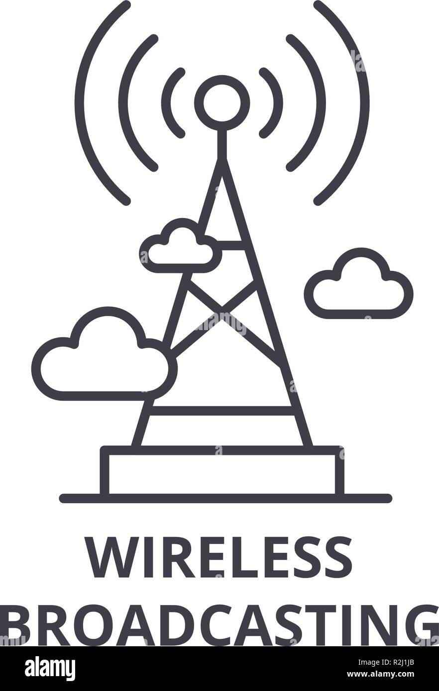 Wireless broadcasting line icon concept. Wireless broadcasting vector ...