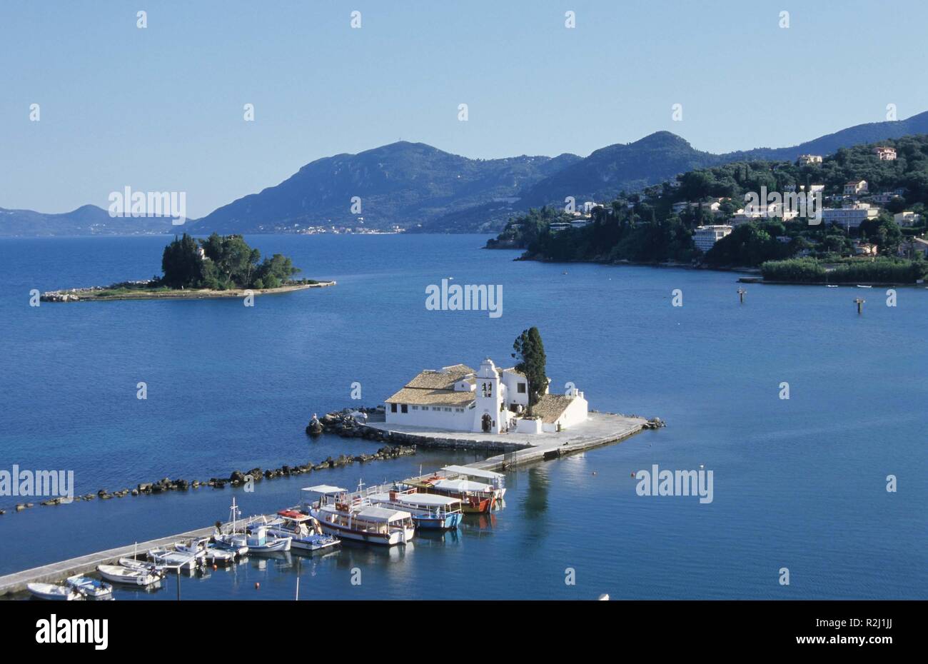 monastic island vlacherna and mouse island Stock Photo - Alamy