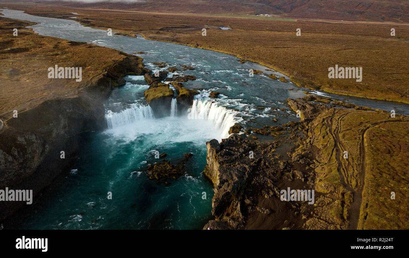 Aerial view of Godafoss Waterfall, Bardardalur, Iceland Stock Photo - Alamy