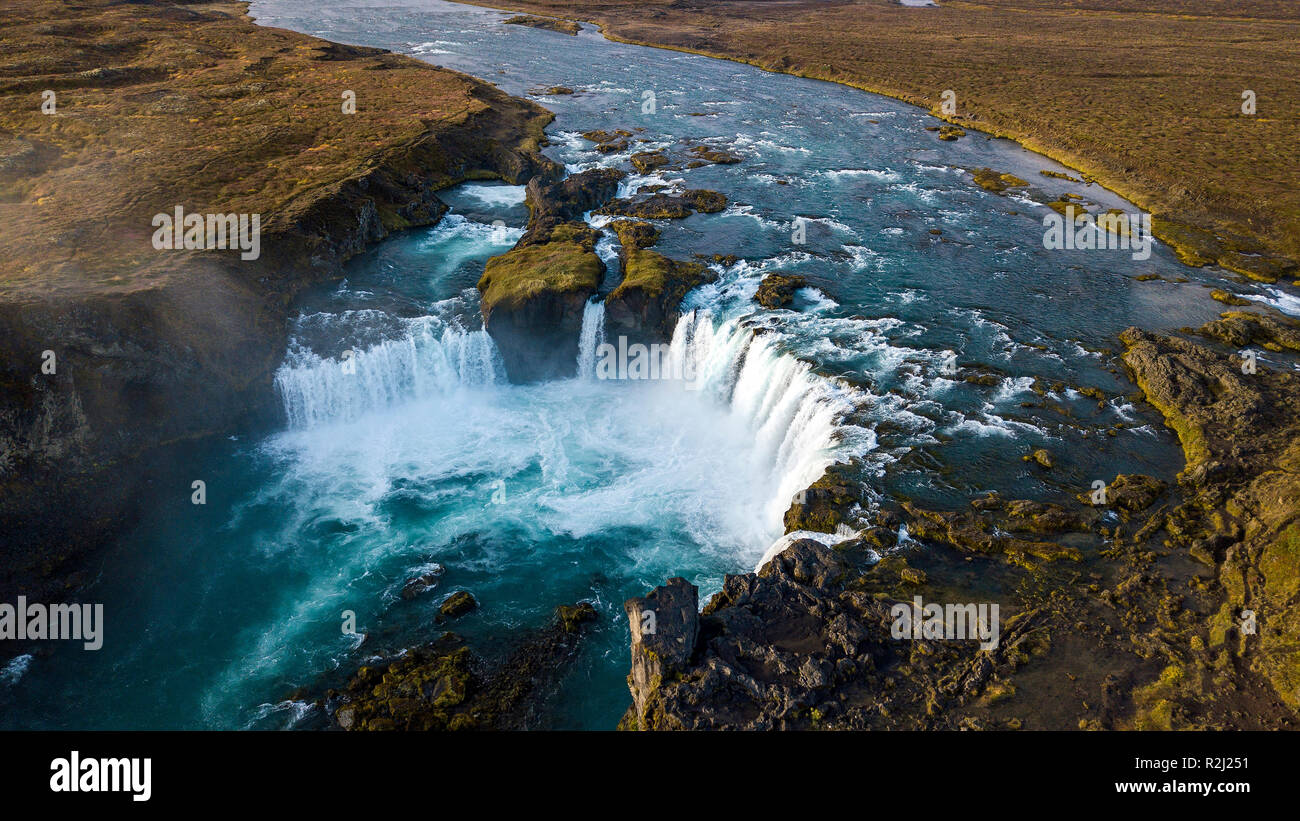 Aerial view of Godafoss Waterfall, Bardardalur, Iceland Stock Photo - Alamy