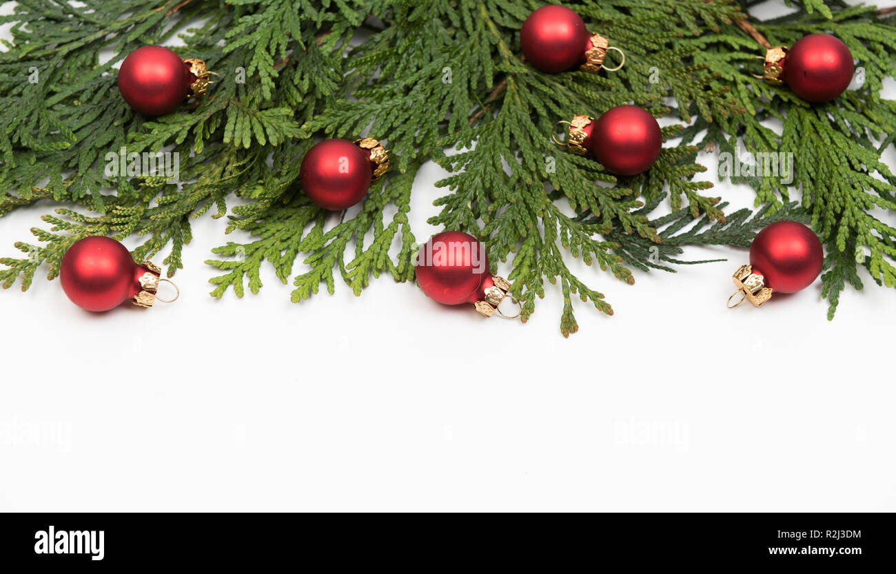 white Christmas background with green elements Stock Photo - Alamy