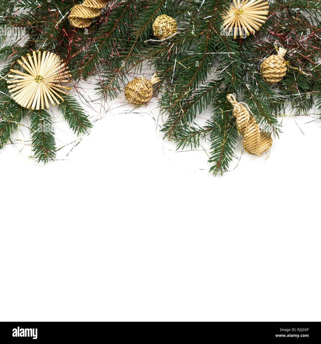 white Christmas background with green elements Stock Photo - Alamy