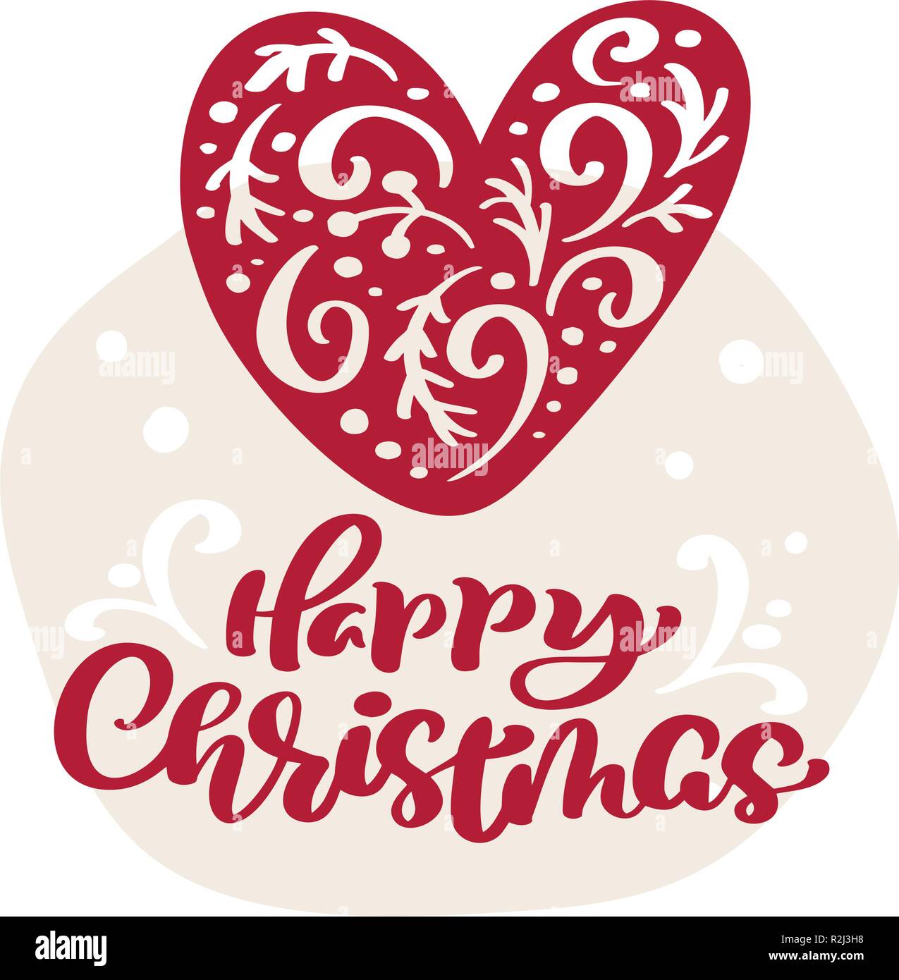 Hand drawn scandinavian illustration heart. Happy Christmas calligraphy ...