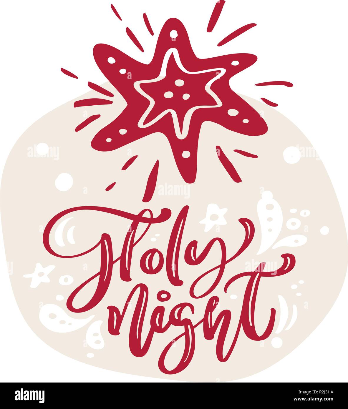 Hand drawn scandinavian illustration star. Holy Night calligraphy ...