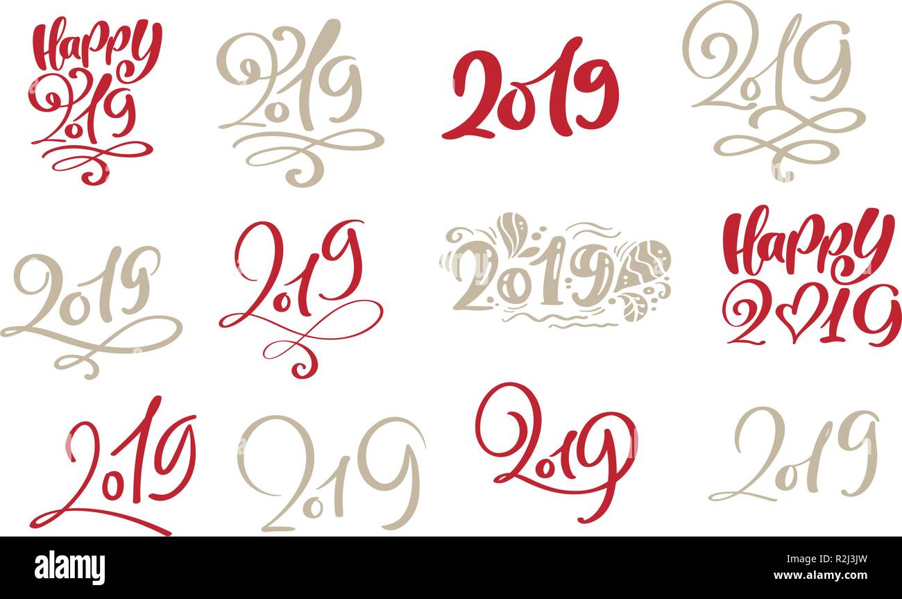Set of vector scandinavian Calligraphic Lettering Christmas text 2019 ...