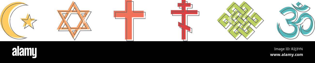 Coloured icons of different religions Stock Photo - Alamy