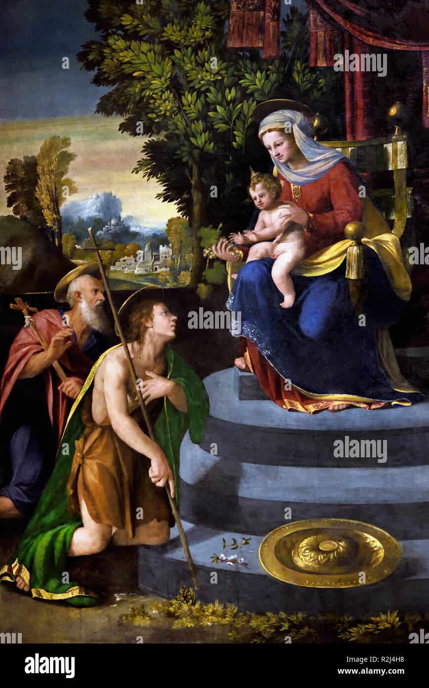 Christ enthroned with mary and john the baptist hi-res stock ...