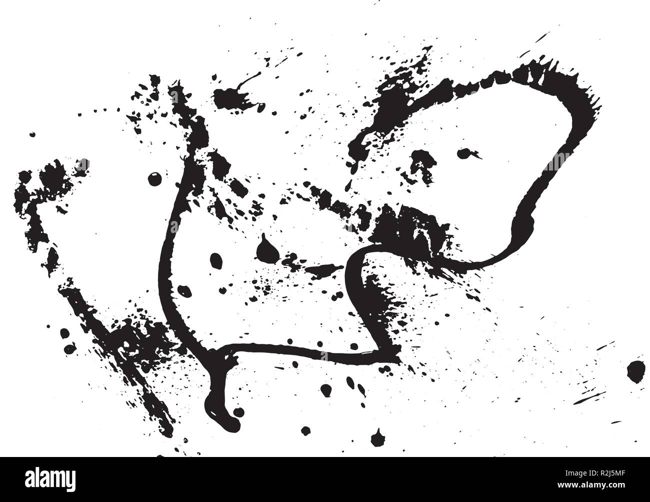 Ink grunge drops texture. Black hand drawn splashes and stains on white ...