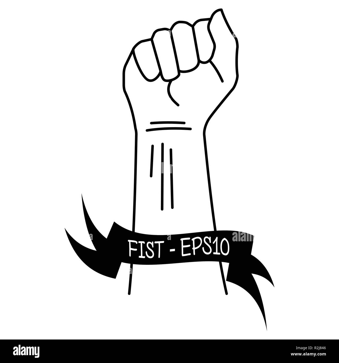 Vector illustration of a black thin line of hand clenched into a fist ...