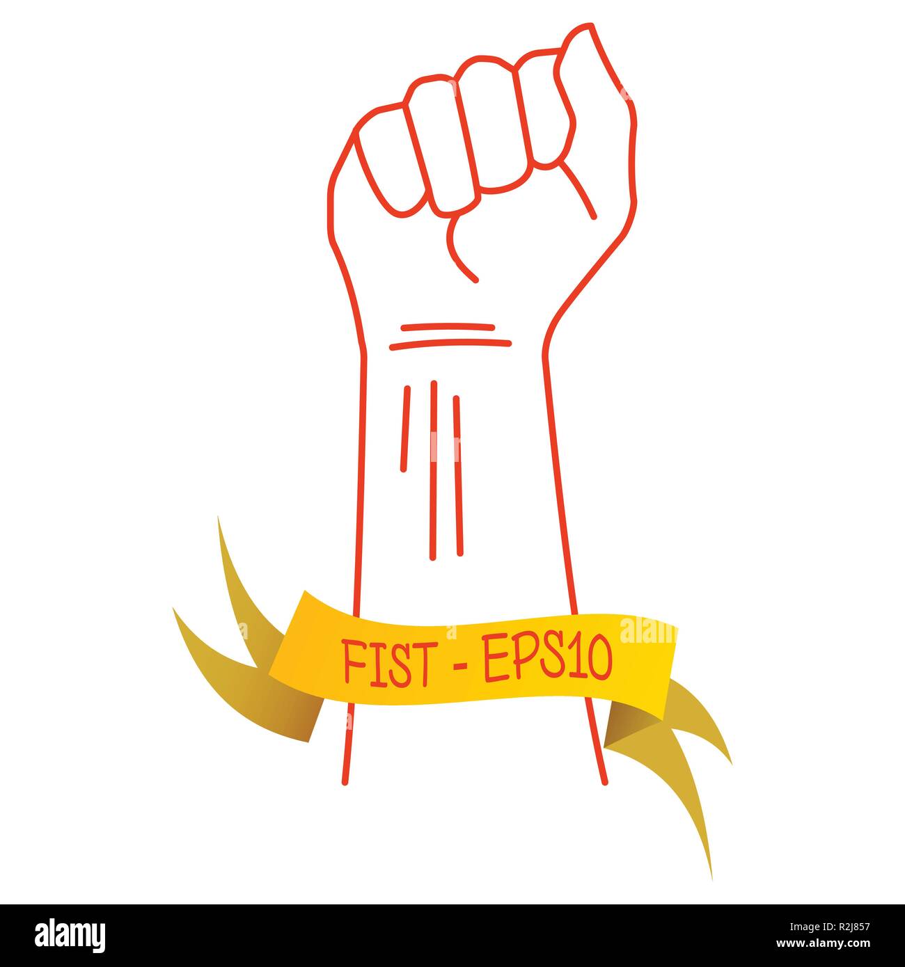 Vector illustration of a red thin line of hands clenched in fist and a ...