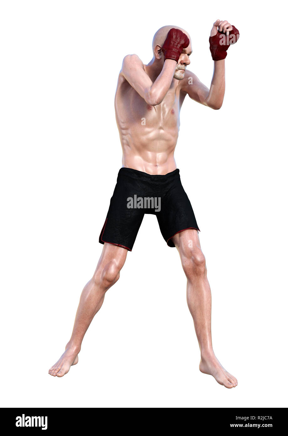3D rendering of a senior man boxing isolated on white background Stock ...