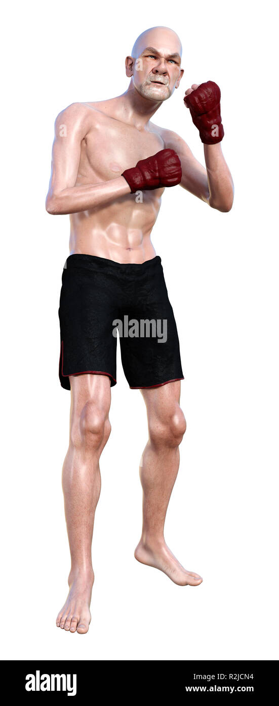 3D rendering of a senior man boxing isolated on white background Stock ...