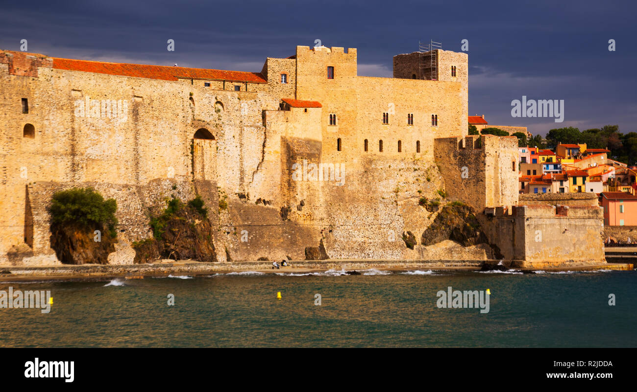 Photography of french seafront and stone castle in Collioure Stock ...
