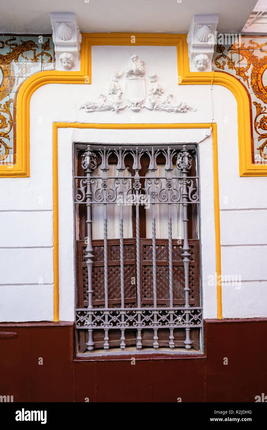 picturesque window at a typical Andalusian house in Seville, Spain ...