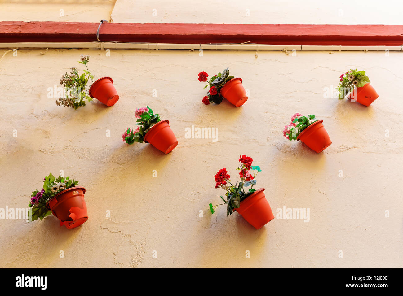 decorative wall decoration with flower pots in Seville, Spain Stock ...
