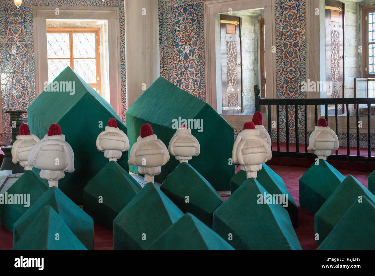 Rows of coffins in an ottoman turkish mausoleum tomb Stock Photo - Alamy