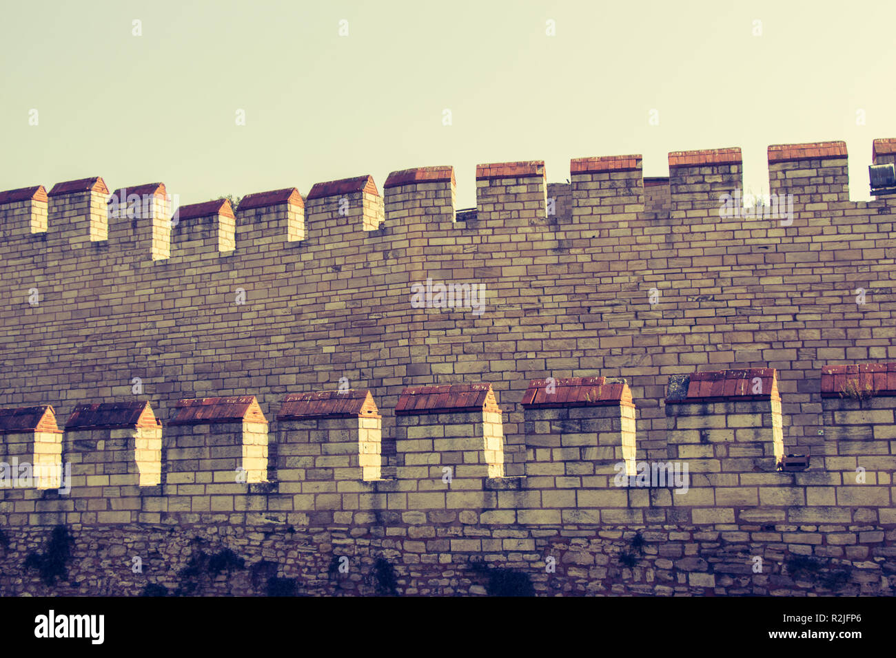 The ancient city walls of Constantinople in Istanbul, Turkey Stock ...