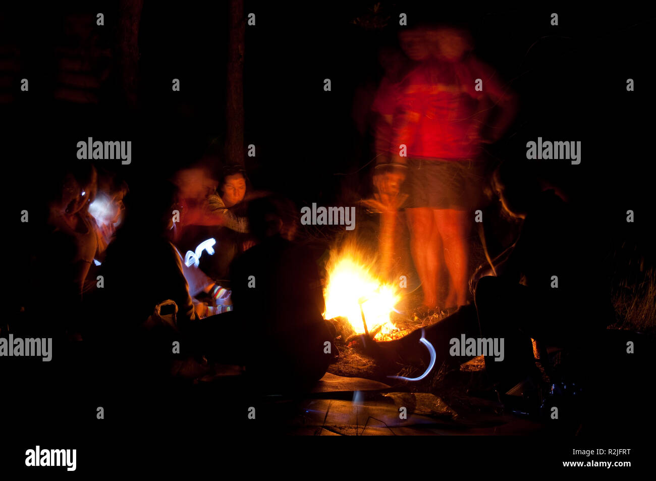 Campfire on the night party Stock Photo - Alamy