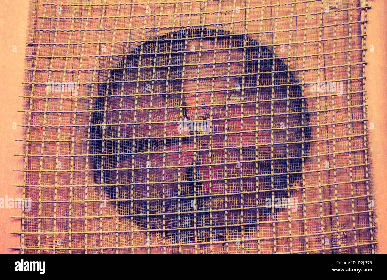 Old rusty red ventilation fan in the view Stock Photo - Alamy