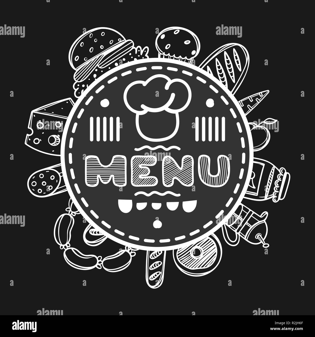 Hand drawn menu for cafe with food. Sketch concept illustration Stock ...