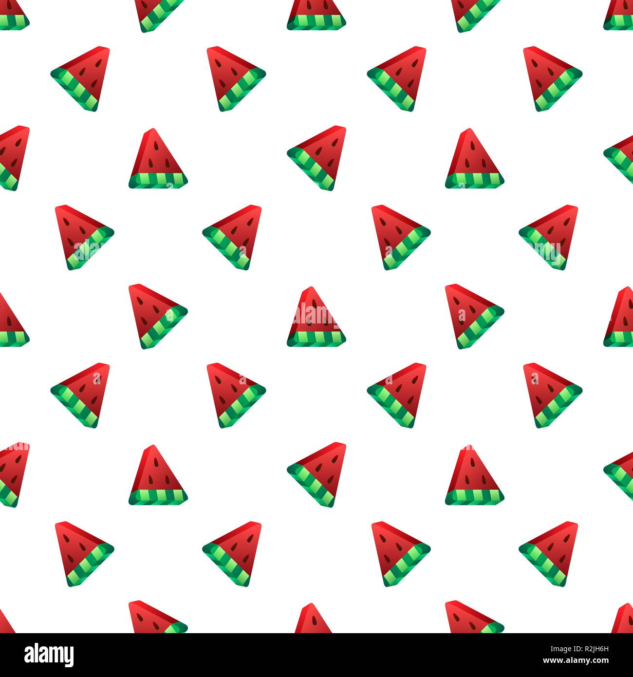 3D stylized watermelon seamless pattern on white background. Isometric ...