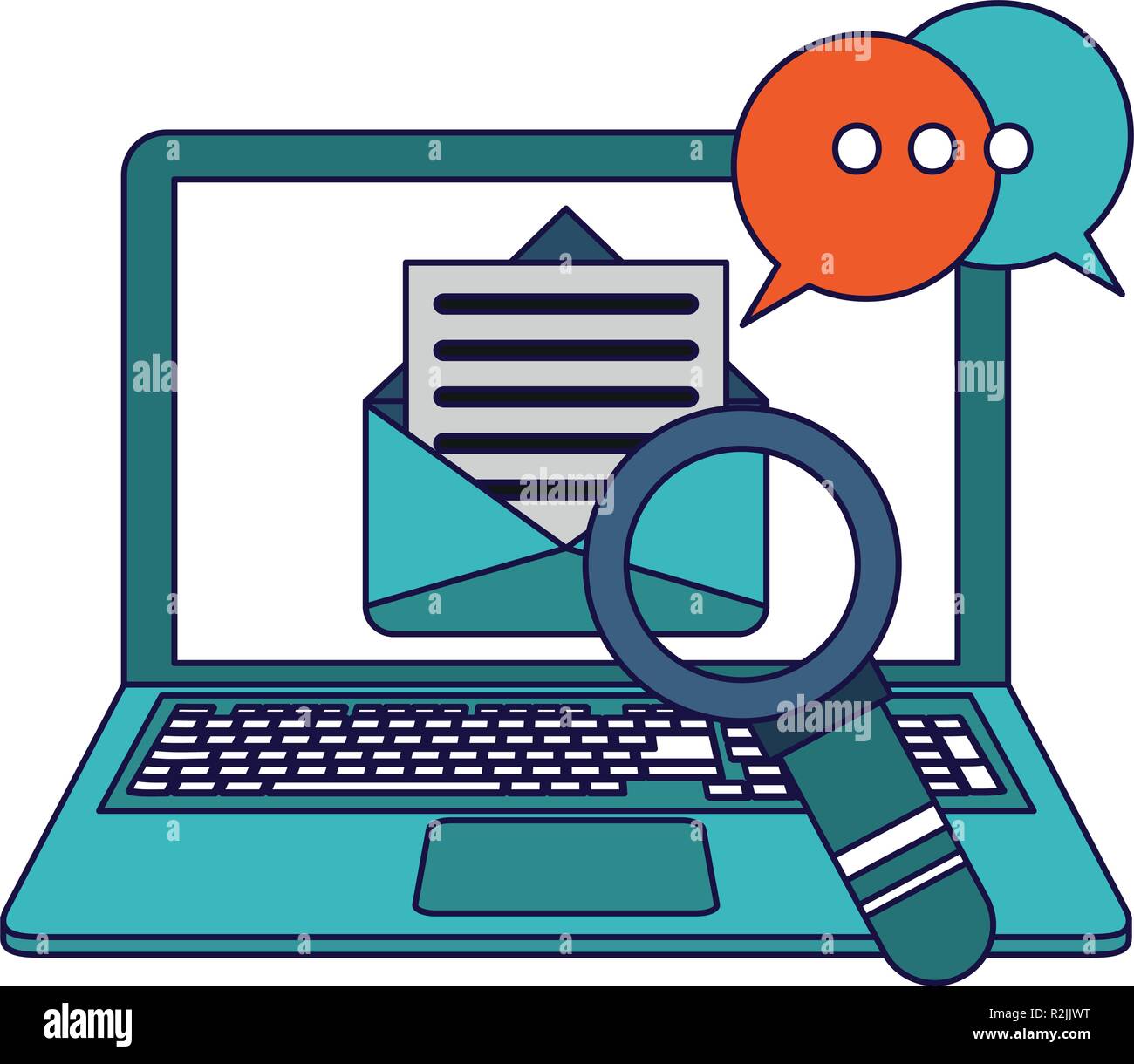 Laptop and email with magnifying glass vector illustration graphic ...