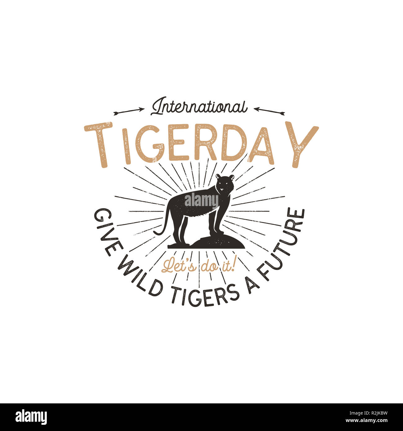 International tiger day emblem. Wild animal badge design. Vintage hand ...