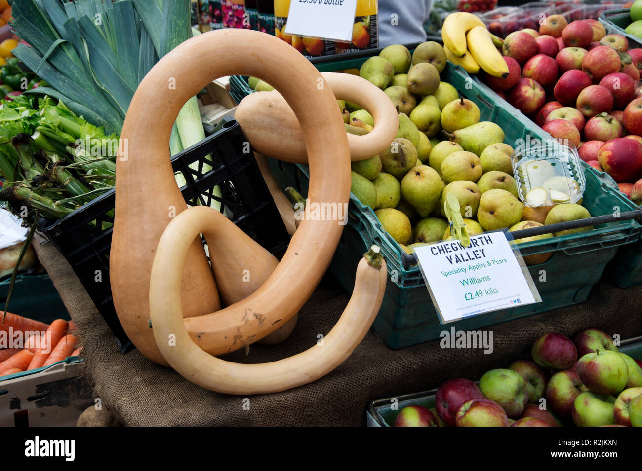 Hackney. Broadway market. Organic fruit and vegetables including ...