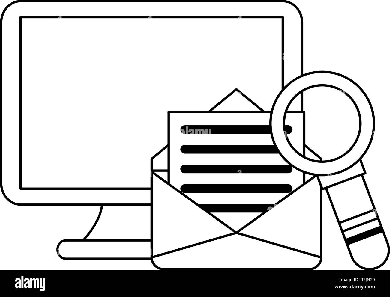 Computer and email with magnifying glass vector illustration graphic ...